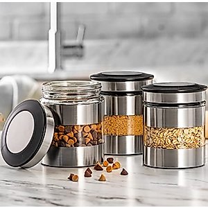 Le'raze Airtight Food Storage Container for Kitchen Counter with Window, [Set of 3] Canister Set Ideal for Flour Tea, Sugar, Coffee, Candy, Cookie Jar.