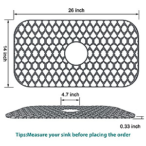 SAMSIER Sink Protectors for Kitchen Sink 19”x13”& 26”x14” with Cleaning Brush, Large Silicone Kitchen Sink Mats Grid for Bottom of Farmhouse Stainless Steel Porcelain Sink (26x14,Center Drain)