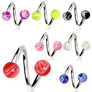 WildKlass Jewelry 316L Surgical Steel Twist with Acrylic Marble Balls (Sold Individually)