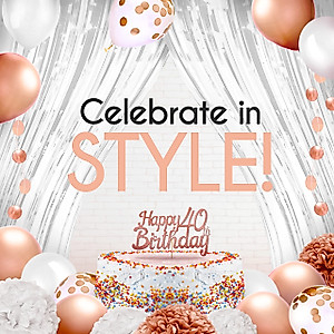 EpiqueOne 41-Piece Rose Gold 40th Birthday Decorations for Women | Includes Happy Birthday Banner, Cake Topper, Tissue Pom Poms & More | Easy to Set Up | Also Ideal for Bridal and Baby Showers & More