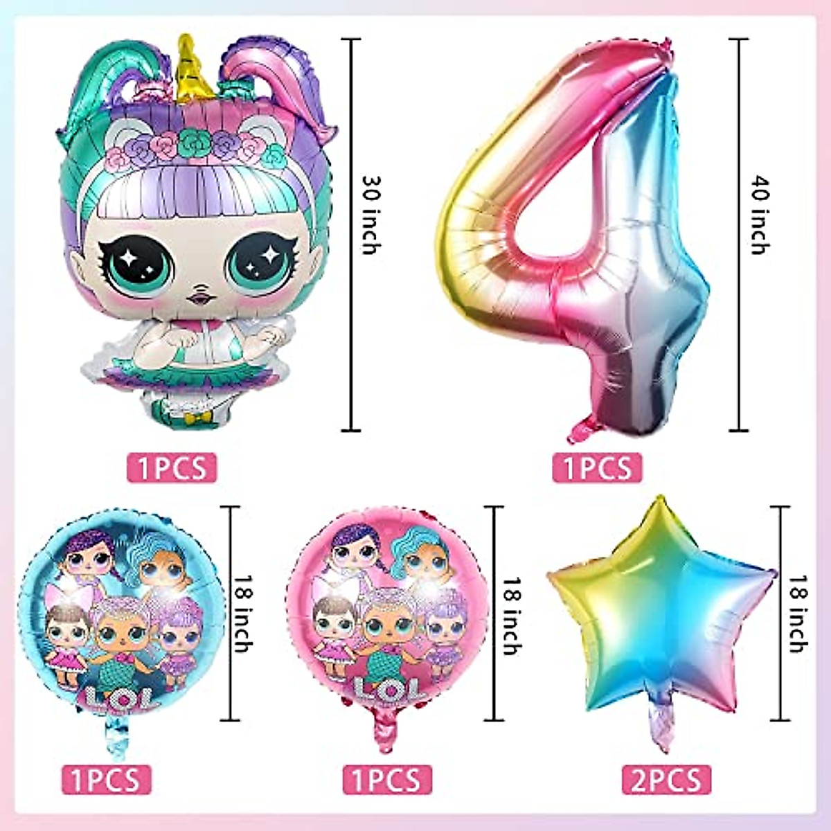 Rekcopu Birthday Party Decoration Surprise Doll Balloon for 4th Birthday Party Supplies (Pink-4)