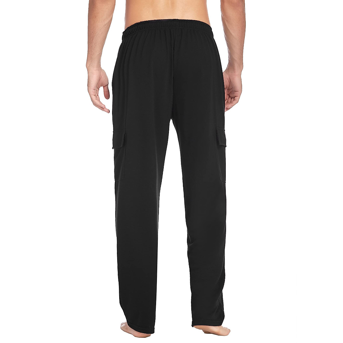 Deyeek Mens Sweat Pants Cargo Sweats for Men Baggy Cargo Sweatpants Open Bottom Gym Joggers Men's Athletic Pants with Pockets Black