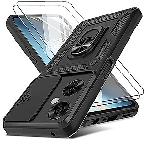 Jusy Case for Oneplus Nord N30 5G with 2 HD Screen Protector, Slide Camera Cover, Kickstand Ring, Magnetic Rugged Drop Protection Phone Cover for 1+ Nord N30 5G (Black)
