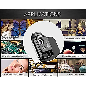 200X Phone Mini Pocket Microscope, with LED Light/Universal Clip, Portable Digital Microscope Camera Lens Attachments for Smartphone, Open up The microworld for Kids Adults (Black with CPL)