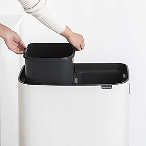 Brabantia Bo Hi Touch Top Trash Can - 2 x 8 Gal Inner Buckets (White) Waste/Recycling Garbage Can, Removable Compartments, Raised Legs