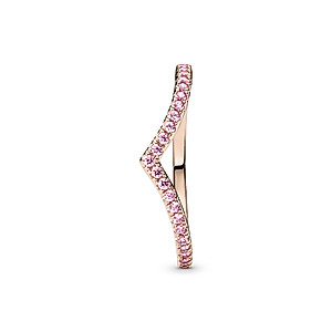 Pandora Sparkling Wishbone Ring - Stackable Rose Gold Ring for Women - 14k Rose Gold-Plated Shine with Pink Cubic Zirconia - Size 7.5