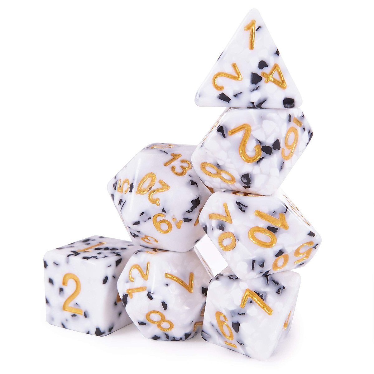 Wiz Dice - DND Dice Set for Tabletop RPG Adventure Games with a Dice Box - Polyhedral Dice Set, Suitable for Dungeons and Dragons, MTG and Dice Games Alike - Cookies and Cream - 7 ct
