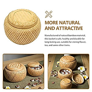 Hemoton Woven Tea Basket Food Serving Baskets with Lid Woven Wicker Basket Round Woven Wicker Basket Log Color