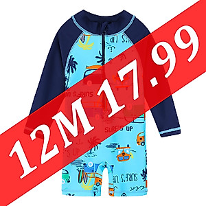 HUAANIUE Baby/Toddler Boy One-Piece Swimsuit UPF 50+ Long Sleeve Swimwear