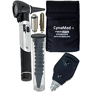 Premium High Grade Home Use Student Otoscope Set Fiber Optic Digital Bright Led Ear Light Design 4X Magnification with Storage Washable Speculum Tips for Children Adults and Pets Cynamed