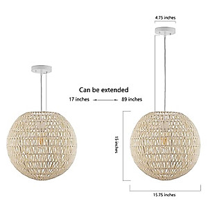 JONATHAN Y JYL6503B Luna 15.75" 1-Light Bohemian Modern Woven Rattan/Iron LED Pendant Farmhouse Coastal Adjustable Dining Room Living Room Kitchen Island Foyer Bedroom Hallway, Cream/White