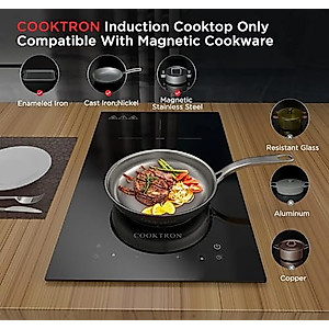 Electric Induction Cooktop,COOKTRON Built-in Electric Stovetop with 10 Power Levels, 3300W,Child Lock, Timer, Touch Control, 2 Burner Induction, Pause Function, 220-240V,Hard Wire(No Plug)