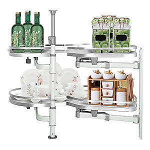 LIVOSA 36" Kitchen Corner Cabinet Blind Pull Out Organizer with 2 Non-slip Tiers Swing Tray and Soft Close, Right Handed Open, White