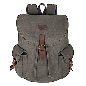 Canvas Backpack for Women Cover Vintage Travel Casual Rucksack School Book Bag Genuine Leather Trimming (Dark gray)