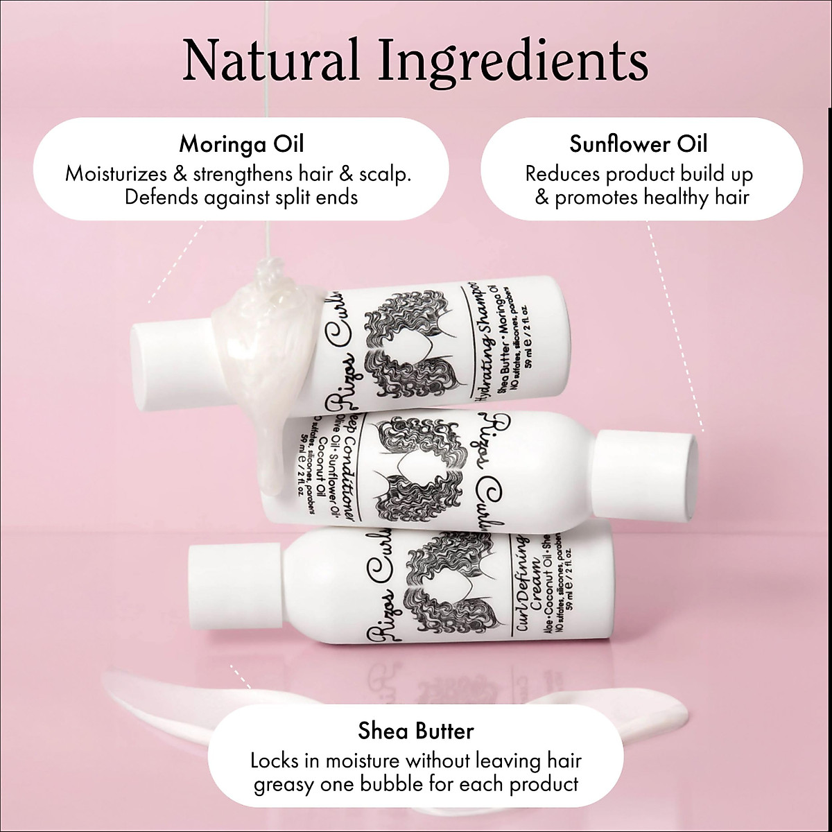 Rizos Curls Trio Travel Curl Kit, Includes Travel Hydrating Shampoo, Travel Deep Conditioner, Travel Curl Cream, Gently Cleanse, Hydrate and Style, For All Curl Patterns 2a - 4c, 3 pack of 2 oz