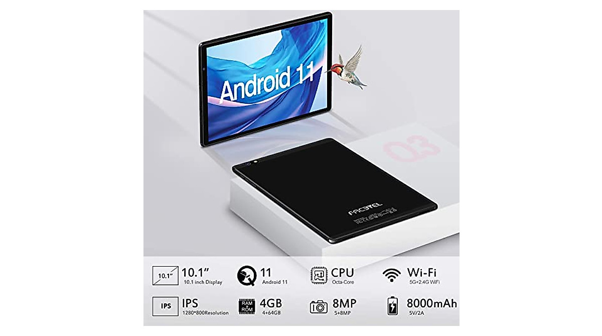 FACETEL 10 Inch Android Tablet with Keyboard & Mouse