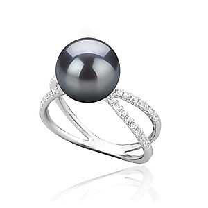 Zana Black 9-10mm AAA Quality Tahitian 925 Sterling Silver Cultured Pearl Ring For Women - Size-7