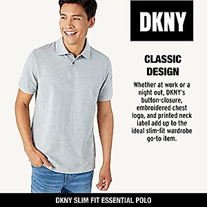 DKNY Men’s Polo Shirt – Cotton Mens Short Sleeve Polo Shirts | No Curl Collar Quick Dry Regular Fit Moisture-Wicking Golf Shirt for Men (Sizes: S-2XL) Heather Grey