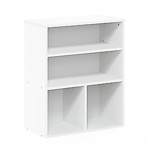 Furinno Pasir 3 Tier Display Bookcase, White & Luder Bookcase/Book/Storage, 7-Cube, White