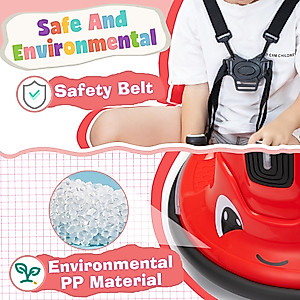 TOBBI 12V Kids Ride on Electric Bumper Snail Car with Remote Control/360 Degree Spin/DIY Sticker/LED Lights for Toddlers Age 3-9 (Red)