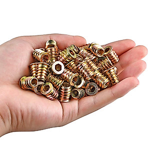 PGMJ 80 Pcs Threaded Insert Nuts Furniture Screws - M6 Hex Socket Drive Metal Assorted Screws Set, Bolts Fastener Connector for Wood Working Tools and Accessories (M6x15mm)