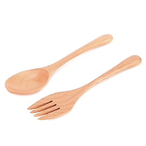 Alvinlite 2Pcs (1 Set) Wood Soup Spoons And Forks Sets, Natural Wood Eating Utensils Wooden Flatware Set, Eco Friendly Wood Cutlery Wooden Dinner Fork And Spoon, 1 Spoons and 1 Forks
