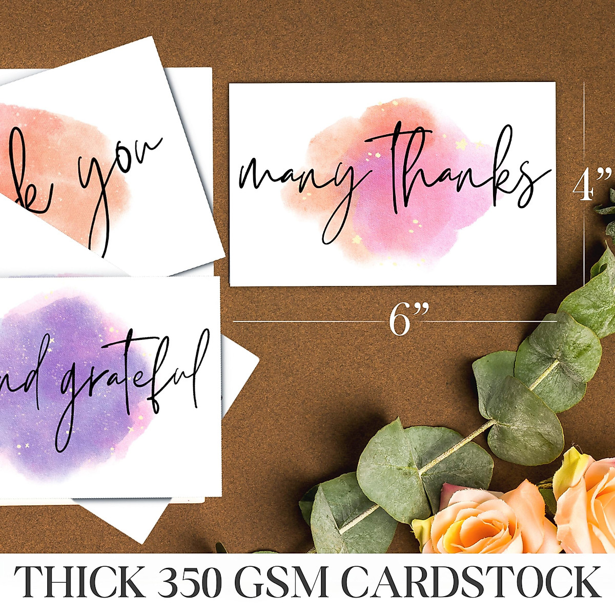 Thank You Cards - 36 Thank You Cards with Envelopes - Blank and Pre-folded , 4x6 inch , Thank You Notes for Any Occasion - Baby Shower , Wedding , Bridal Shower , Graduation or Business