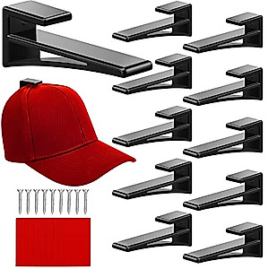 Queekay 10 Pieces Hat Display Rack Hanger Hooks Holder for Wall Mounted Hat Rack with Double-sided Tape and Screw for Baseball Hat Display Store Door Closet Office Bedroom Hat Collectors (Black)