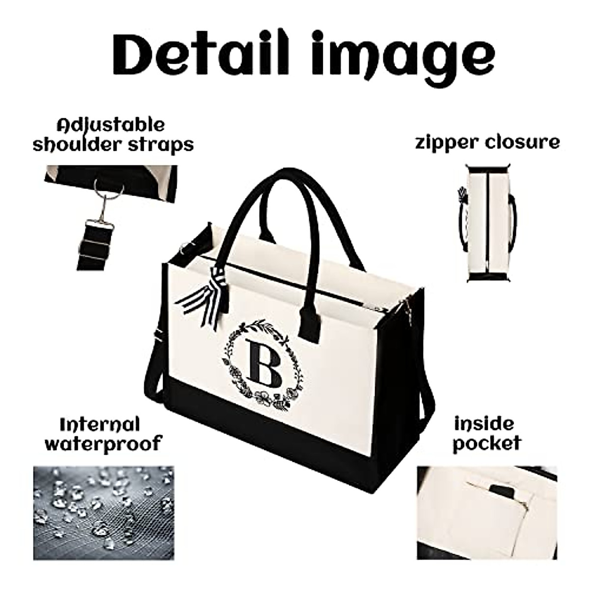 Qoosefun personalized bags for women,Tote Bag For Women,Initial Tote Bag For Women, Personalized gifts for women,beach bag, monogrammed gifts for women, Tote Bag With Zipper L