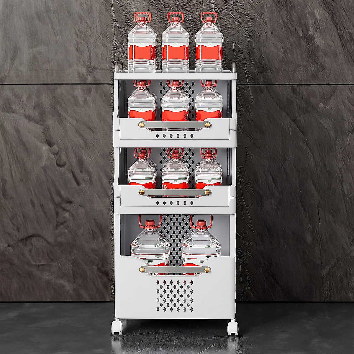 pupustar Laundry Basket with Wheels,Rolling Folding Laundry Hamper,Utility cart,Kitchen Storage Cart,Stackable Storage Bins Open Front,Dirty Clothes Hamper,Plastic Laundry Room Organization