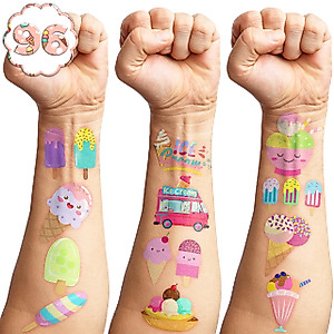 8 Sheets (96PCS) Ice Cream Temporary Tattoos Birthday Party Decorations Favors Tattoos Stickers Cute Party Supplies Kids Girls Boys Gifts Classroom School Prizes Themed