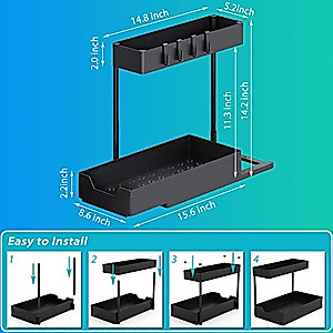 Beriflai Under Sink Organizer 2 Packs, 2 Tier Under Sink Organizers and Storage, Sliding Pull Out Cabinet Basket Organizer for Bathroom Kitchen Pantry, Black