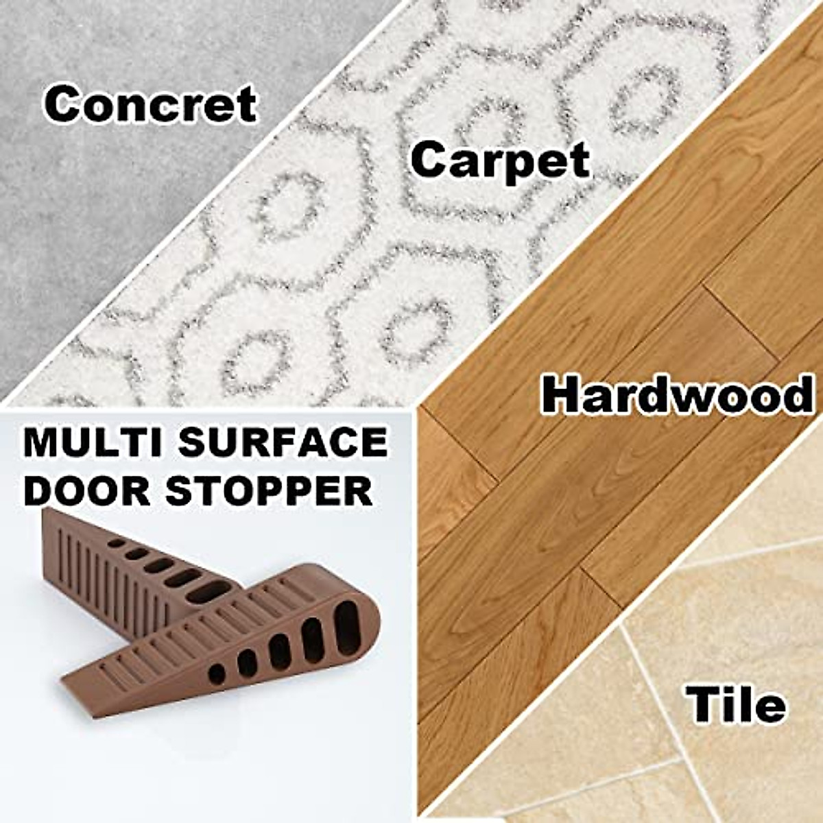 XQDWX Rubber Door Stopper, Anti-silp Soft TPR Sturdy Stackable Door Stop Wadge for Bottom of Heavy Duty Door on Multi Floor Carpet Concrete Tile Wood, 3 Pack Brown, 205DS-BR-3