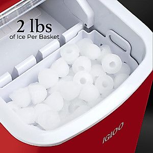 Igloo Electric Countertop Ice Maker Machine - Automatic and Portable - 26 Pounds in 24 Hours - Ice Cube Maker - Ice Scoop and Basket - Ideal for Iced Coffee and Cocktails - Red