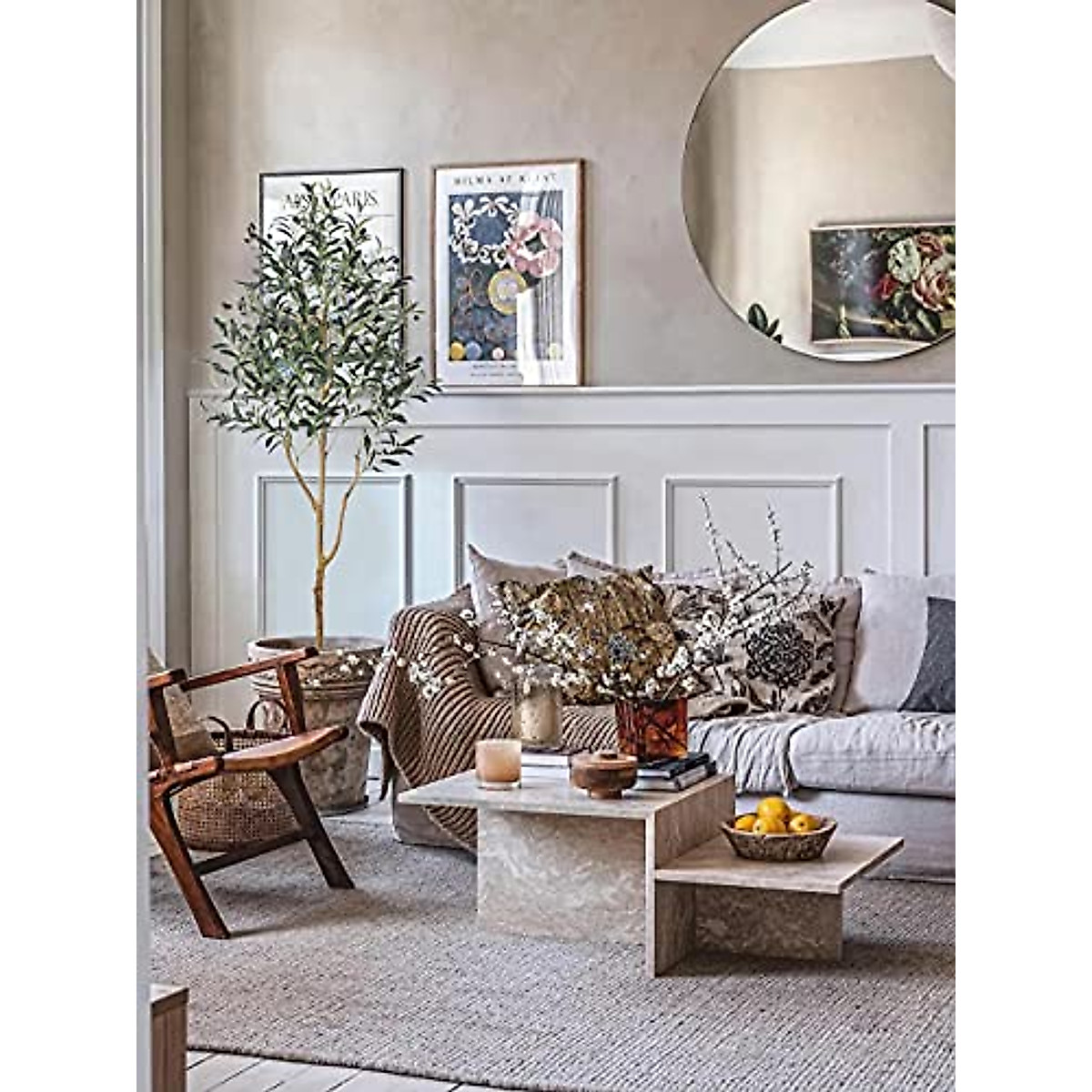 Phimos Artificial Olive Tree Tall Fake Potted Olive Silk Tree with Planter Large Faux Olive Branches and Fruits Artificial Tree for Modern Home Office Living Room Floor Decor Indoor (5.24FT)