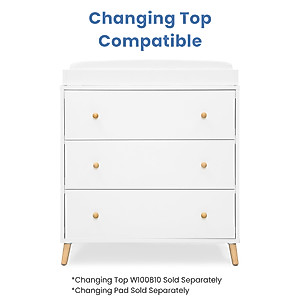 Delta Children Essex 3 Drawer Dresser with Interlocking Drawers, Bianca White/Natural