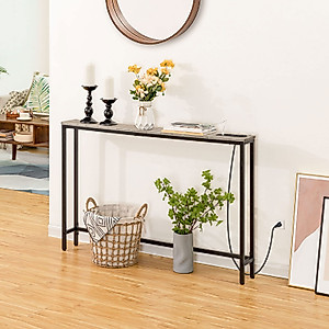 HOOBRO 47.2" Skinny Console Table with Power Outlets, 5.9" Behind Couch Table with Charging Station, Narrow Sofa Table, Long and Thin Table for Entryway, Living Room, Greige BG15XG01G1