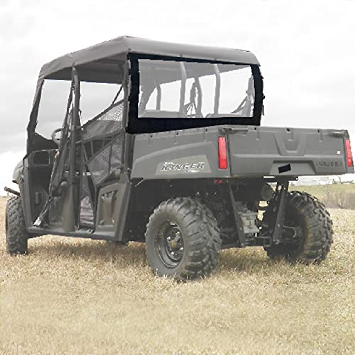 Polaris Ranger Full Size Rear Windshield, Soft PVC Dust Panel for Ranger 500 570 700 Round Bar ROPS (2 Seaters & Crew)