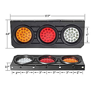 Partsam 63 LED Truck Trailer Tail Lights Bar Kit, Stop Turn Signal Brake Reverse Taillight with Iron Bracket Base Waterproof 12V-30V 4 Inch Round Led Trailer Tail Lights RV Camper Flatbed Trucks(2pcs)