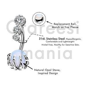 CM Crareesi Mania Rainbow Curved Claw Belly Rings Natural Stone Piercing Navel Rings for Women