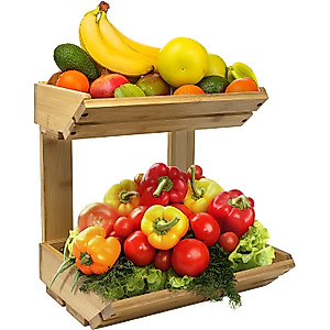 Sorbus Bamboo Fruit Vegetable Basket Kitchen Counter Stand 2 Tier Rack, Home Storage Tiered Bowl Display Tray Holder for Bread, Fruit, Vegetables & Snacks