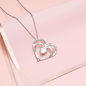 DAOCHONG S925 Sterling Silver Granddaughter Heart Pendant Necklace Jewelry Gift from Grandma Grandmother Granddaughter Birthday