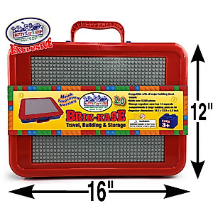 Matty's Toy Stop Brik-Kase 2.0 Travel, Building, Storage & Organizer Container Case with Building Plate Lid (Holds Approx 2000pcs) - Compatible With All Major Brands (Blue, Red & Gray)