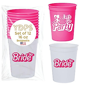 Let's Go Party Set of 12 Bachelorette Cups, 1 Bride Cup and 11 Let's Go Party Cups, 16 Oz Bachelorette Party Cups, Cowgirl Cups, Girls Trip Cups, Pink Reusable Cups, Girls Weekend Cups Girls Night Cup