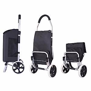 Shopping Trolley,Foldable Shopping Cart 2 Wheels Climbing Trolly/Aluminum Alloy/Waterproof Shopping Bag/Collapsible Push Pull Carts 45L