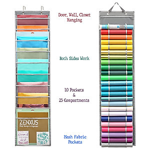 Hanging Vinyl Organizer, Double-Sided, ZENXUS 25 Compartments Roll Storage, Backside 10 Pockets for 12x12 Vinyl Sheet, Cardstock, Scrapbook Paper, Door Hooks Included
