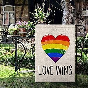 CROWNED BEAUTY LGBT Pride Rainbow Garden Flag 12×18 Inch Love Wins Heart Small Vertical Double Sided Seasonal Outside Décor for Yard Farmhouse CF066-12