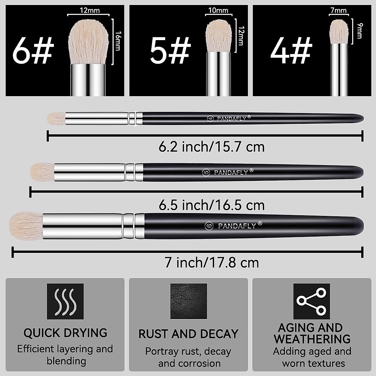 PANDAFLY Drybrush Set - 3 Sizes Hobby Detail Paint Brush Set, Acrylic Paint Brushes for Tabletop & Wargames, 40k, DND Miniatures, Citadel, Scale Model, Watercolor Oil Painting