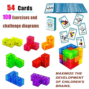 OUXIA Magnetic Building Blocks Magic Magnetic 3D Puzzle Cubes, Set of 7 Multi Shapes Magnetic Blocks with 54 Guide Cards, Children's Educational Toys and Stress Relief Fidget Toys for Kids Adults