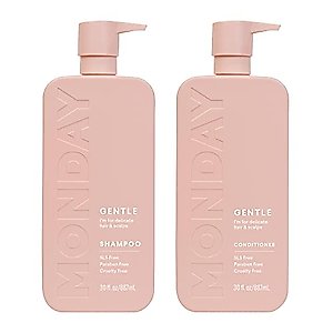 MONDAY HAIRCARE Gentle Shampoo + Conditioner Set (2 Pack) 30oz Each for Normal to Delicate Hair Types, Made from Coconut Oil, Rice Protein, & Vitamin E, 100% Recyclable Bottles